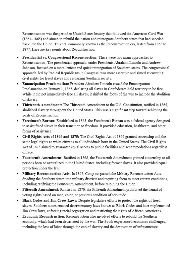 Reconstruction | PDF | Reconstruction Era | Freedman