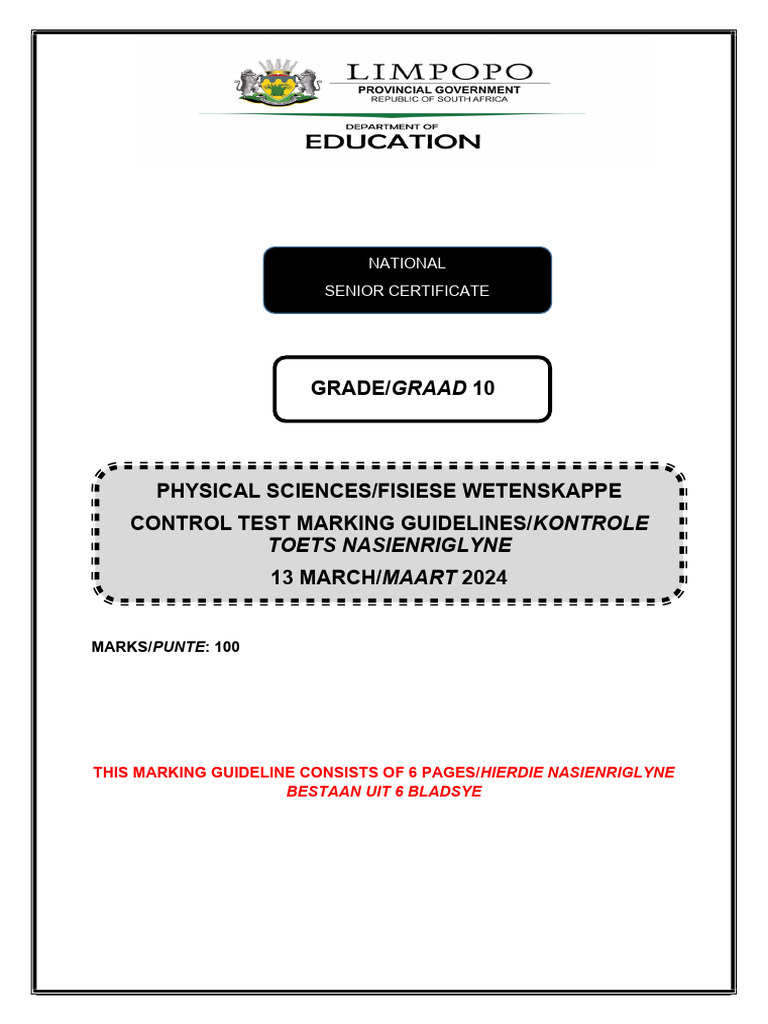 PHSC GR 10 March 2024 Marking Guidelines Bilingual Final | PDF | Waves ...