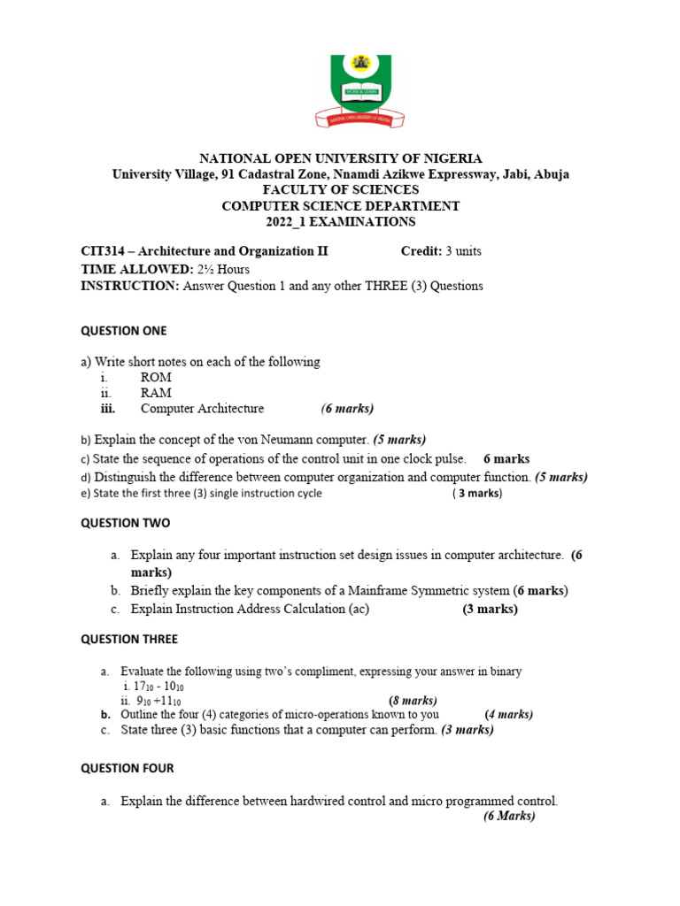 Cit314 - Architecture and Organization Ii-2022-1 | Download Free PDF | Computing | Computer ...