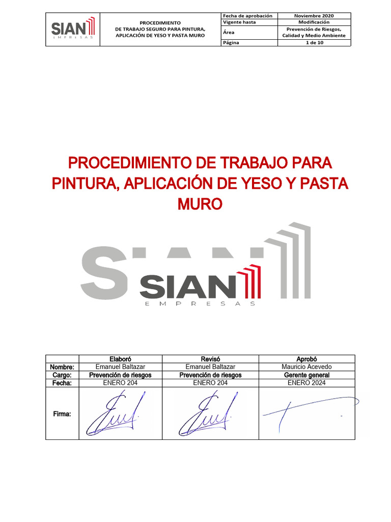 Procedimiento para Aplicación de Yeso y Pasta Muro | PDF | Pintar | Yeso