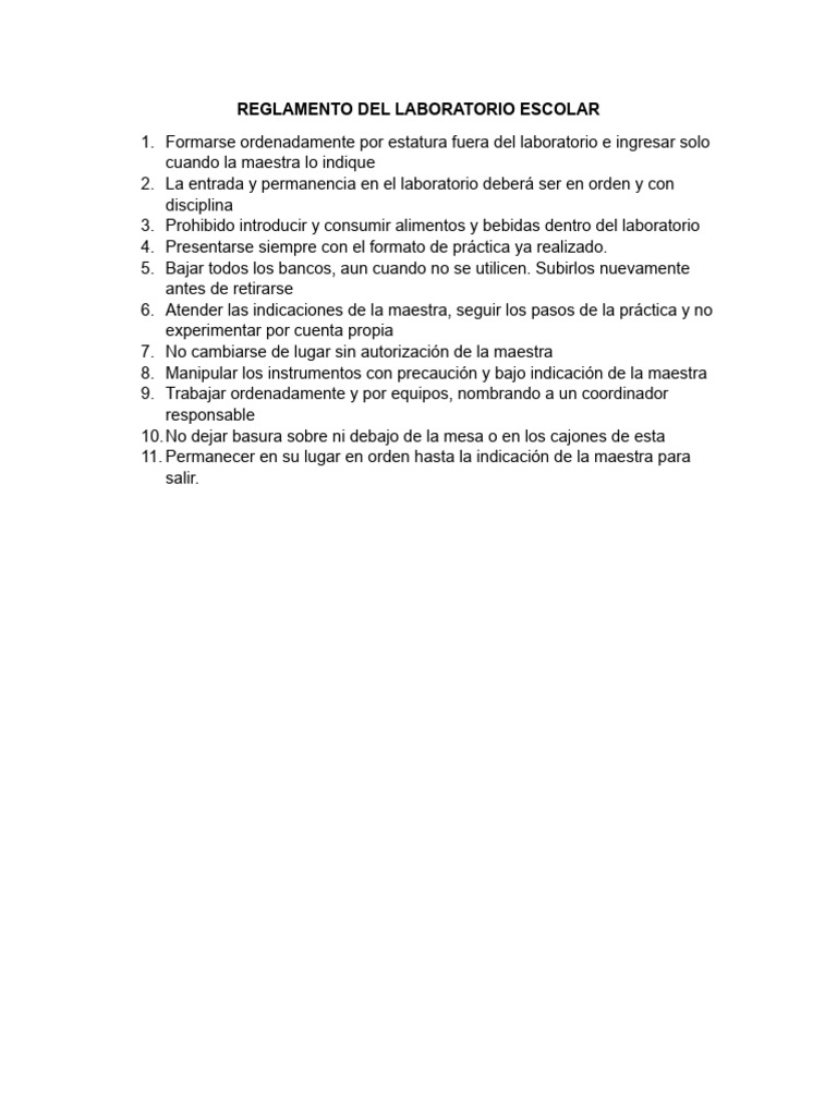 Reglamento Del Laboratorio Escolar | PDF
