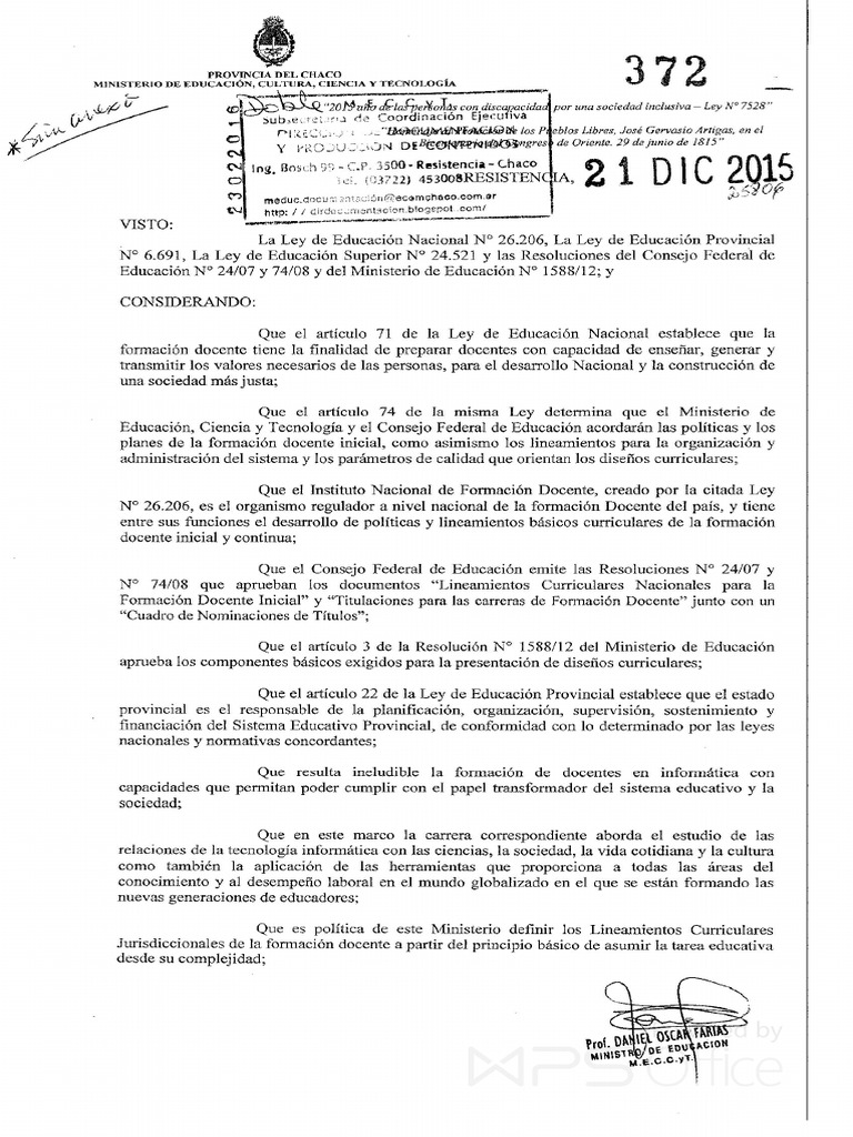 Resulución #00372-15 DC Informatica | PDF