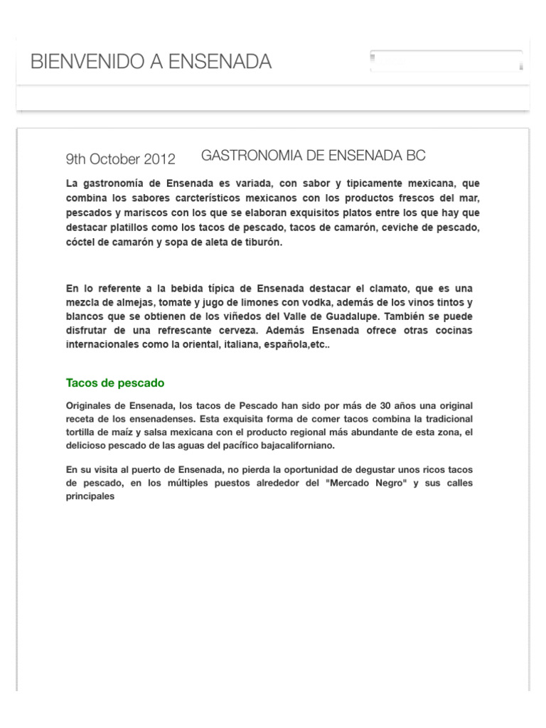 Bienvenido A Ensenada Gastronomia de Ensenada BC | PDF | Taco | Mariscos