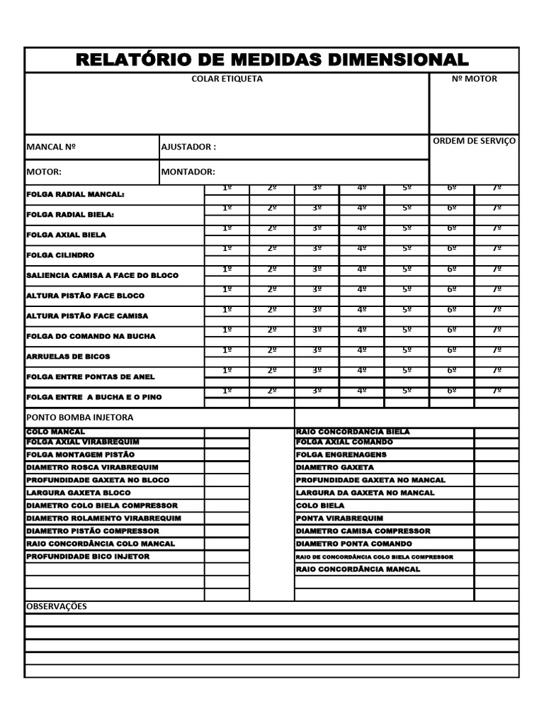 RELATORIO DIMENSIONAL | PDF | Pistão | Engenharia Mecânica