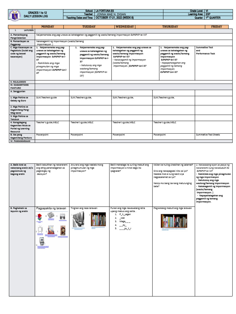 DLL Esp-6 Q1 W8 | PDF