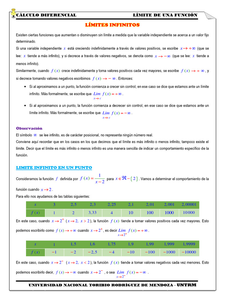 Límites Infinitos en Cálculo Diferencial | PDF | Límite (Matemáticas ...