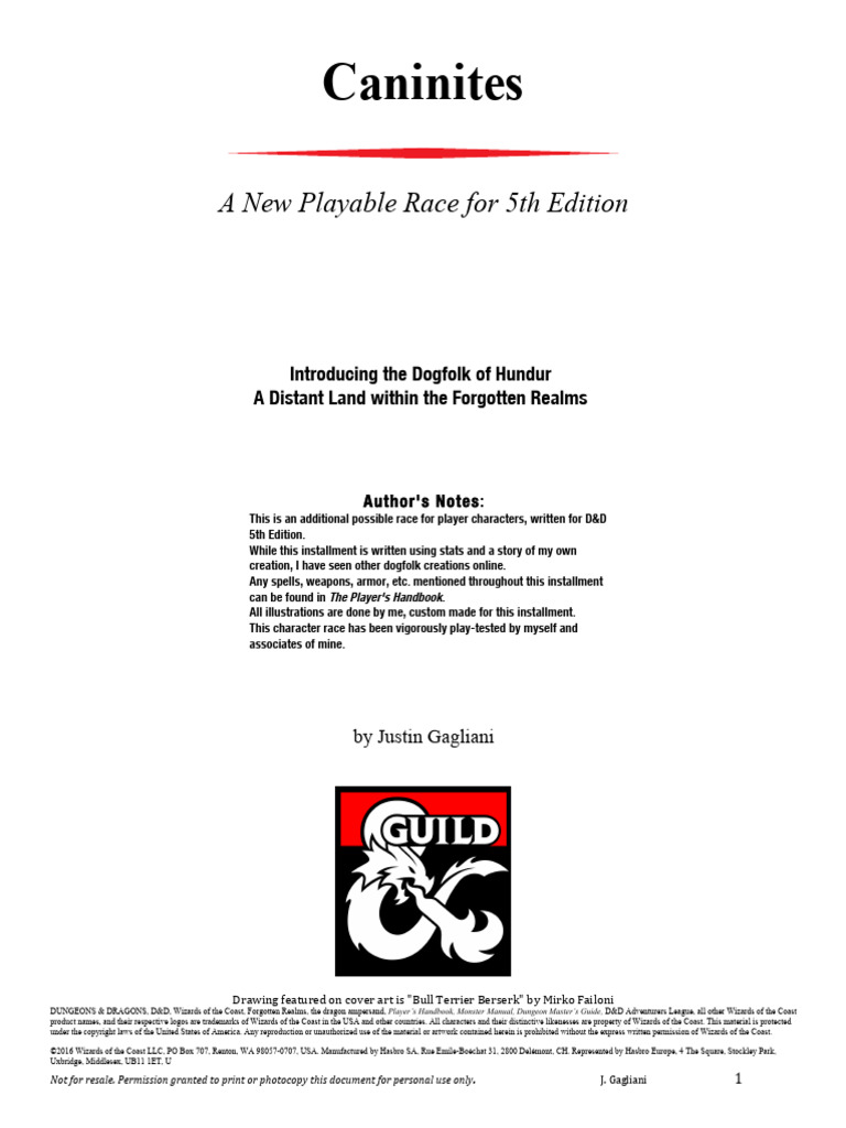 Caninites A Playable Race For D&D 5E | PDF | Dungeons & Dragons ...