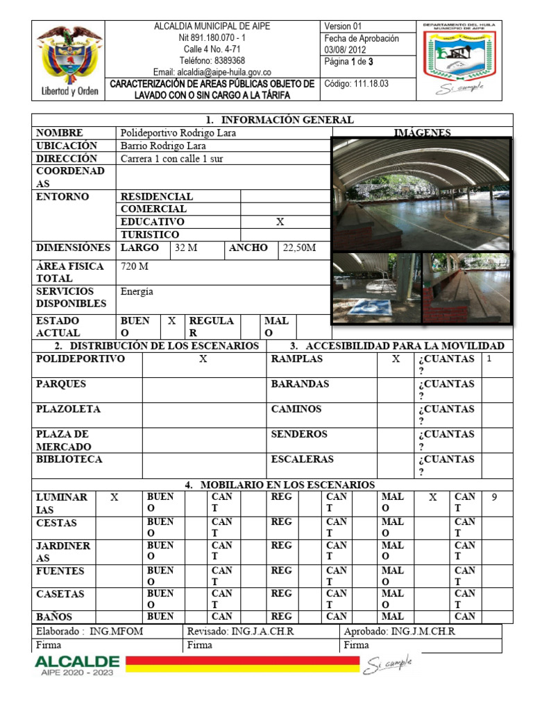 FICHA CARACTERIZACION - Polideportivo Rodrigo Lara | PDF
