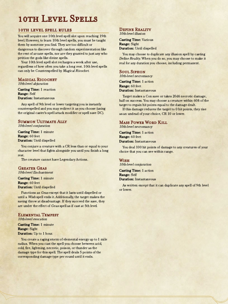 10th Level Spell Overview | PDF