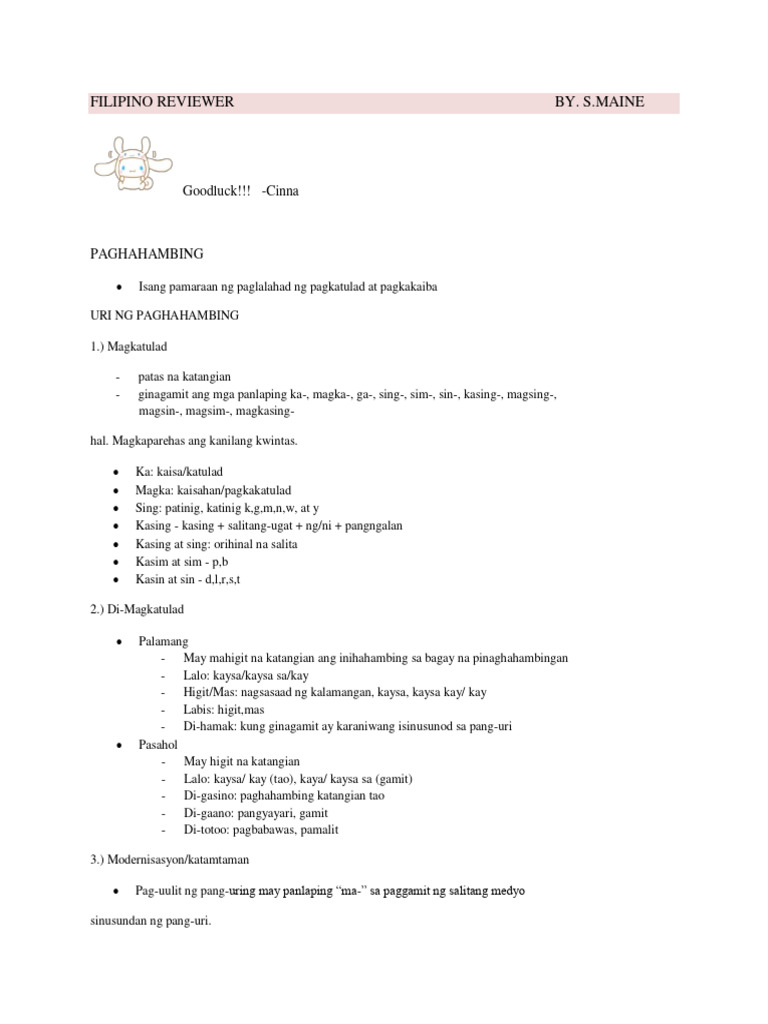 Filipino Reviewer S.maine 1 | PDF