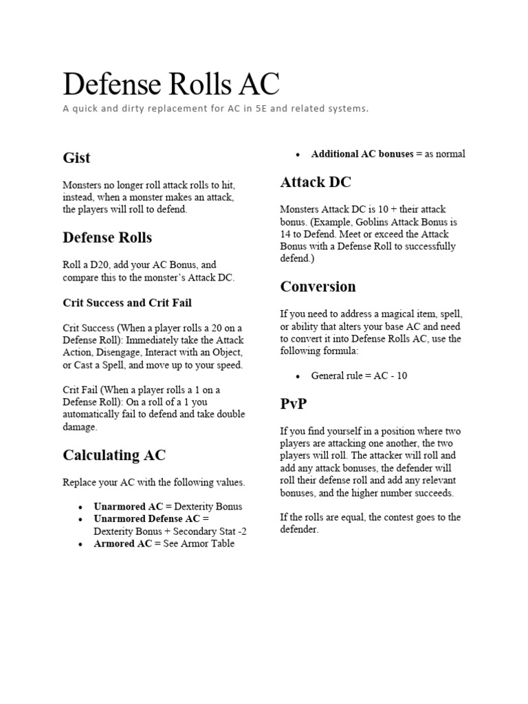 Defense Rolls AC | PDF