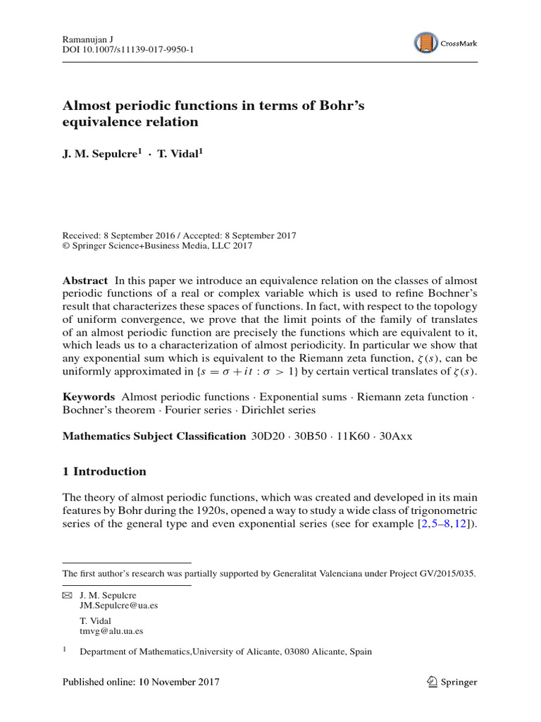 Almost Periodic Functions & Bohr's Equivalence | PDF | Complex Analysis | Mathematical Relations