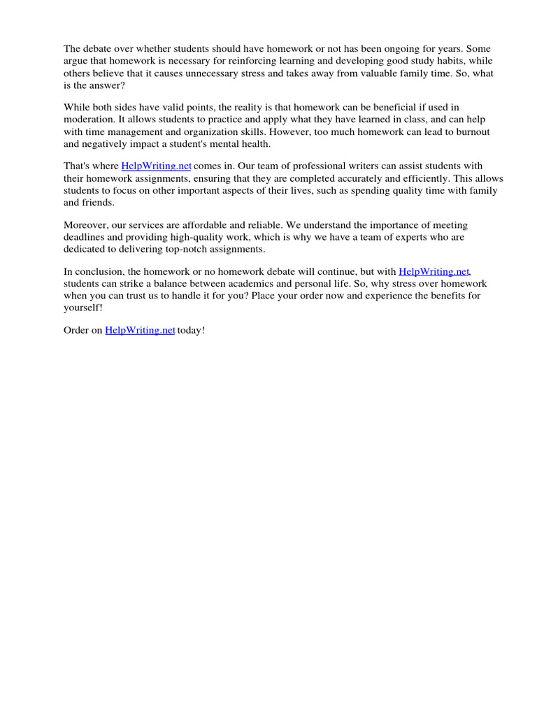 Homework or No Homework Debate | PDF | Homework | Teachers