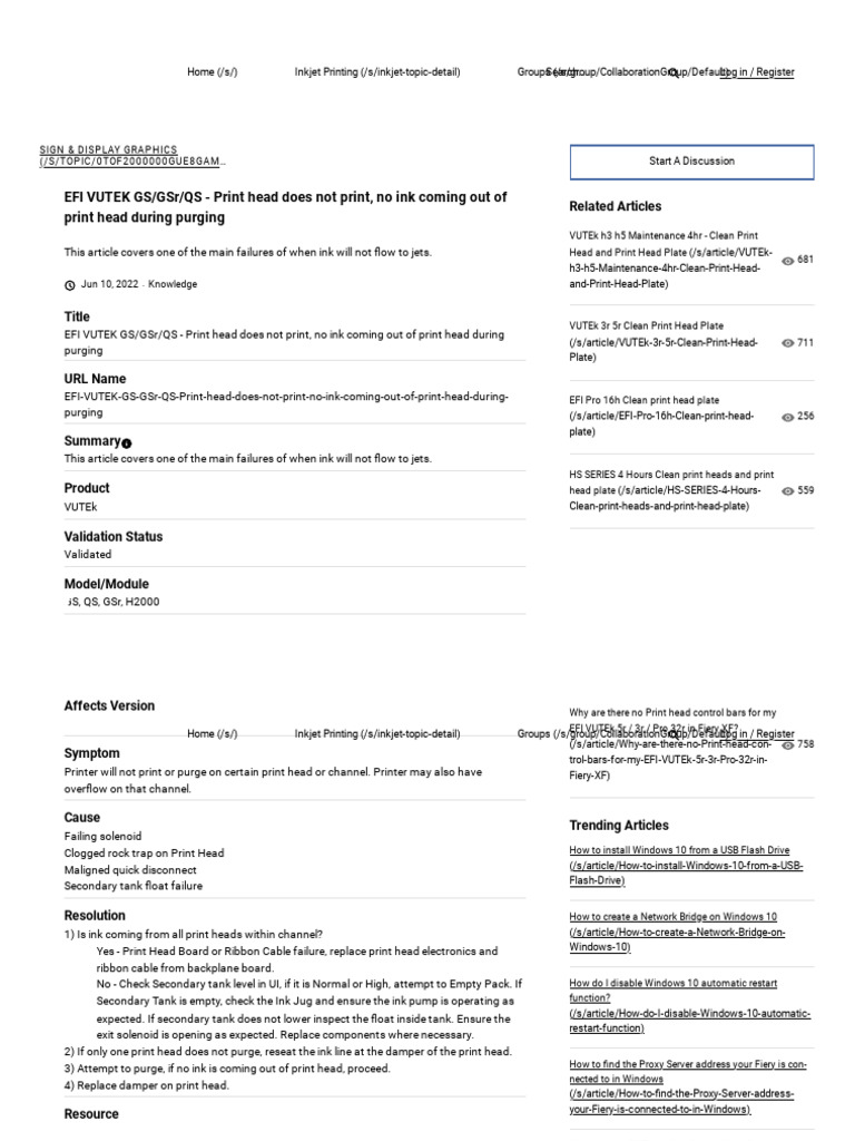 EFI VUTEK GS - GSR - QS - Print Head Does Not Print, No Ink Coming Out of Print Head During ...