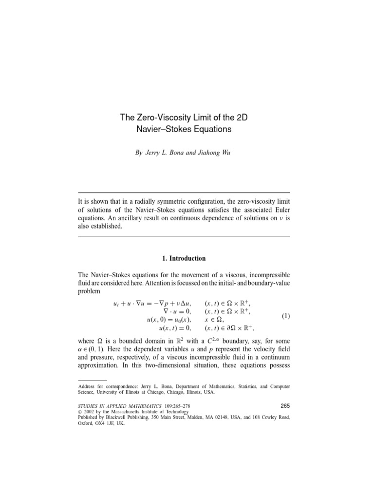 Bona Wu Inviscid | PDF | Navier–Stokes Equations | Mathematical Analysis