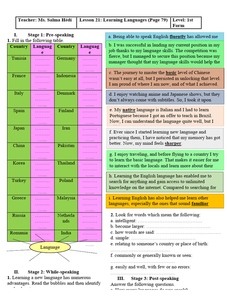 Lesson 21 - Learning Languages | PDF | Cognition | Linguistics