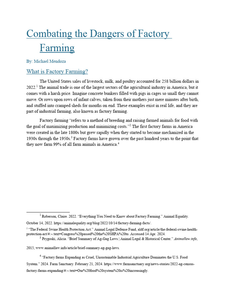 Combating The Dangers of Factory Farming 1 | PDF | Intensive Animal ...