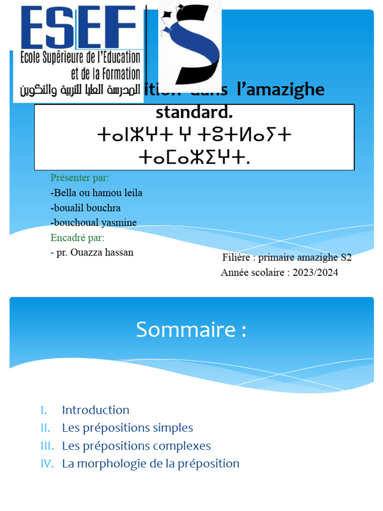 La préposition en amazighe standard | PDF | Adposition | Unités sémantiques