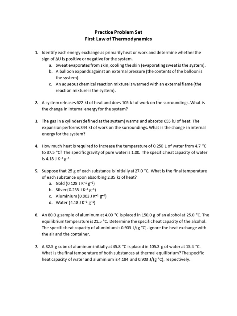 FirstLawofThermodynamics_Questions&Answers | PDF | Heat | Heat Capacity
