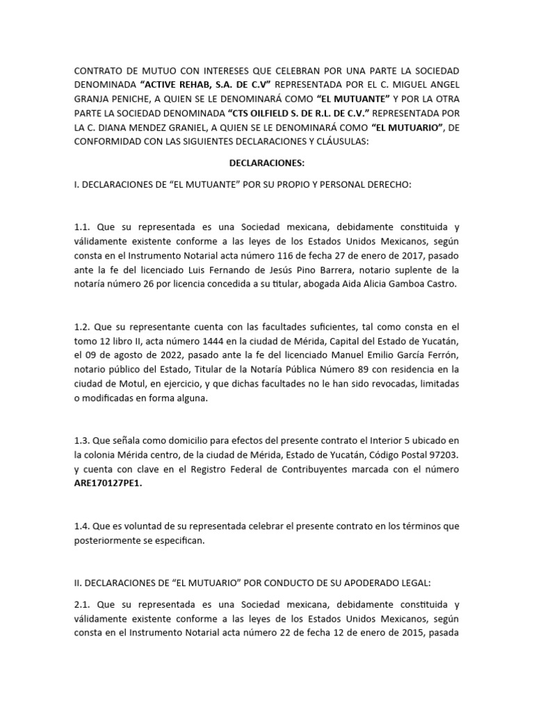 Contrato Mutuo Active Rehas y CTS | PDF | Interés | Deuda