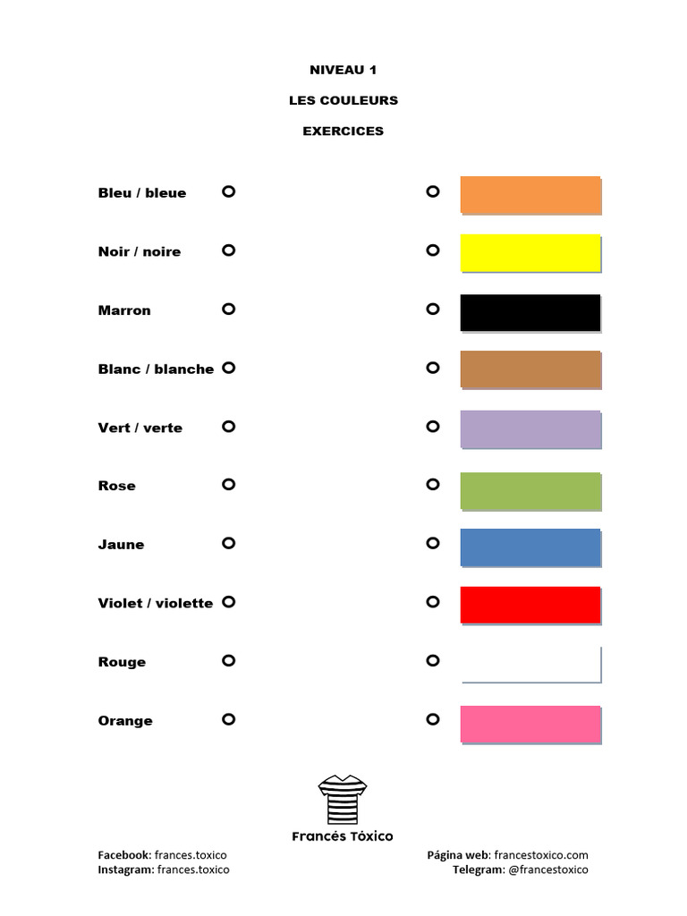 Exercices sur les couleurs en français | PDF