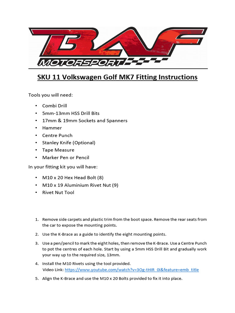 Volkswagen Golf MK7 Fitting Instructions | PDF | Home & Garden