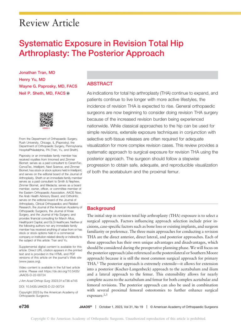Review Article: Systematic Exposure in Revision Total Hip Arthroplasty ...