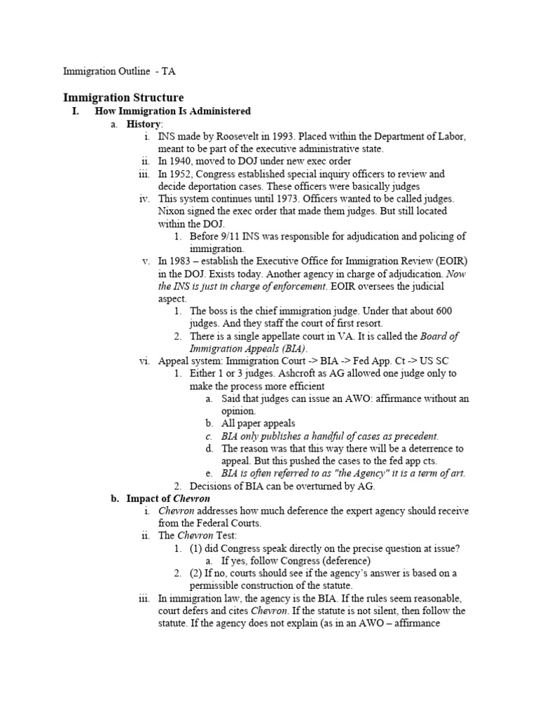Immigration Outline TA | PDF | Chevron U.S.A. | Environmental Law