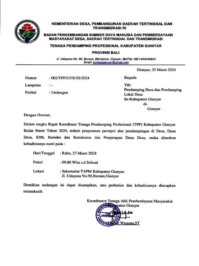 Undangan Rakor Maret PD PLD | PDF
