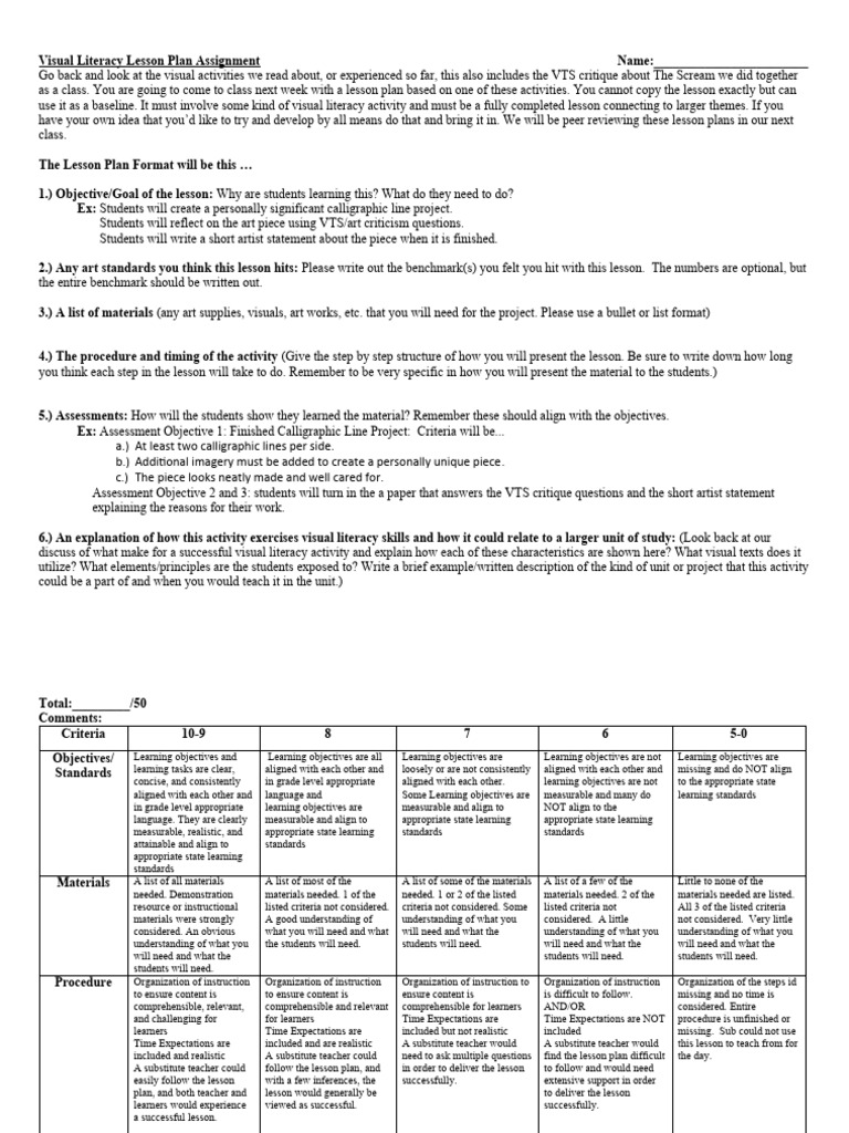 Visual Literacy Lesson Plan Assignment 2023 | Download Free PDF ...