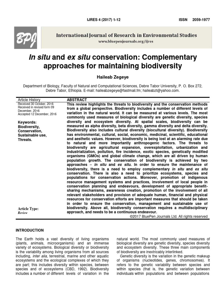 In Situ and Ex Situ Conservation Complem | PDF | Biodiversity ...