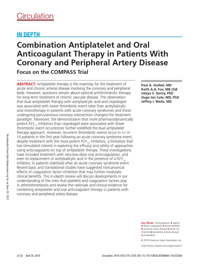 Combination Antiplatelet and Oral Anticoagulant Therapy in Patients ...