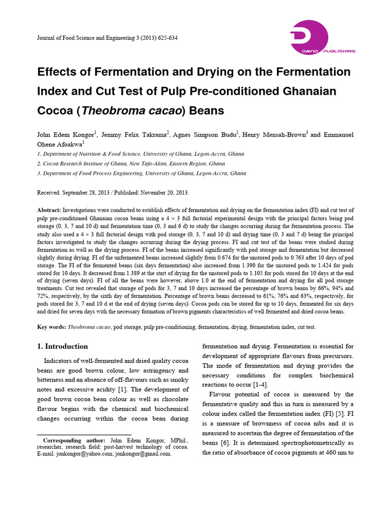Effects of Fermentation and Drying On The Fermentation Index and Cut ...