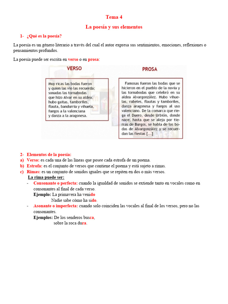 4to Tema 5 La Poesía y Sus Elementos | PDF