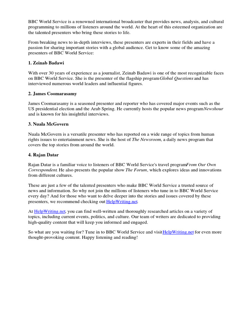 BBC World Service Presenters | PDF | News | Bbc