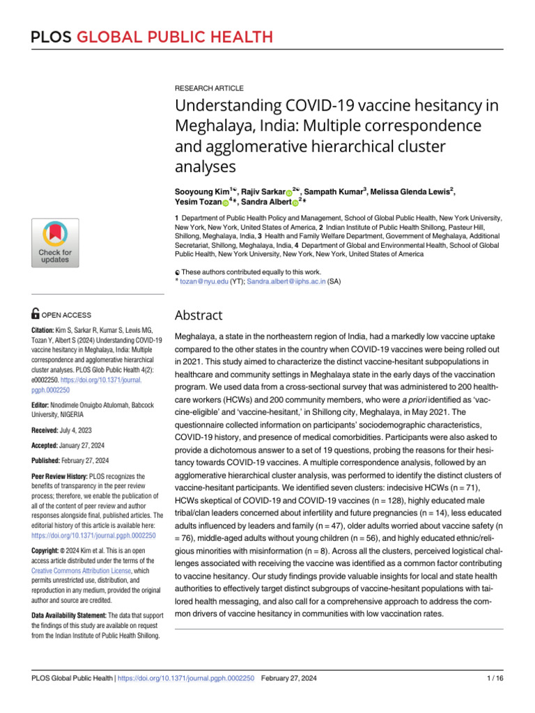 Understanding COVID-19 Vaccine Hesitancy in Meghalaya, India Multiple ...