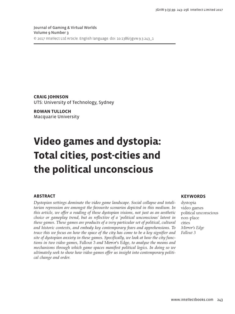 PAPER - Video Games and Dystopia | PDF | Dystopia | Unconscious Mind