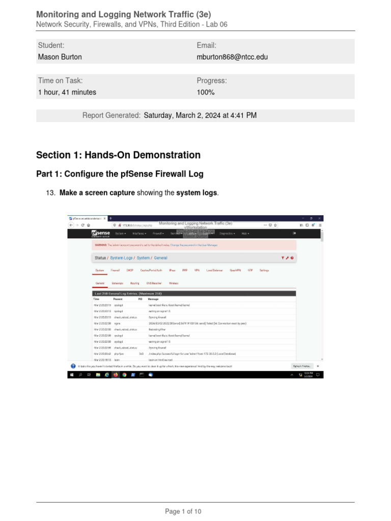 Monitoring and Logging Network Traffic 3e - Mason Burton | PDF | Firewall (Computing ...