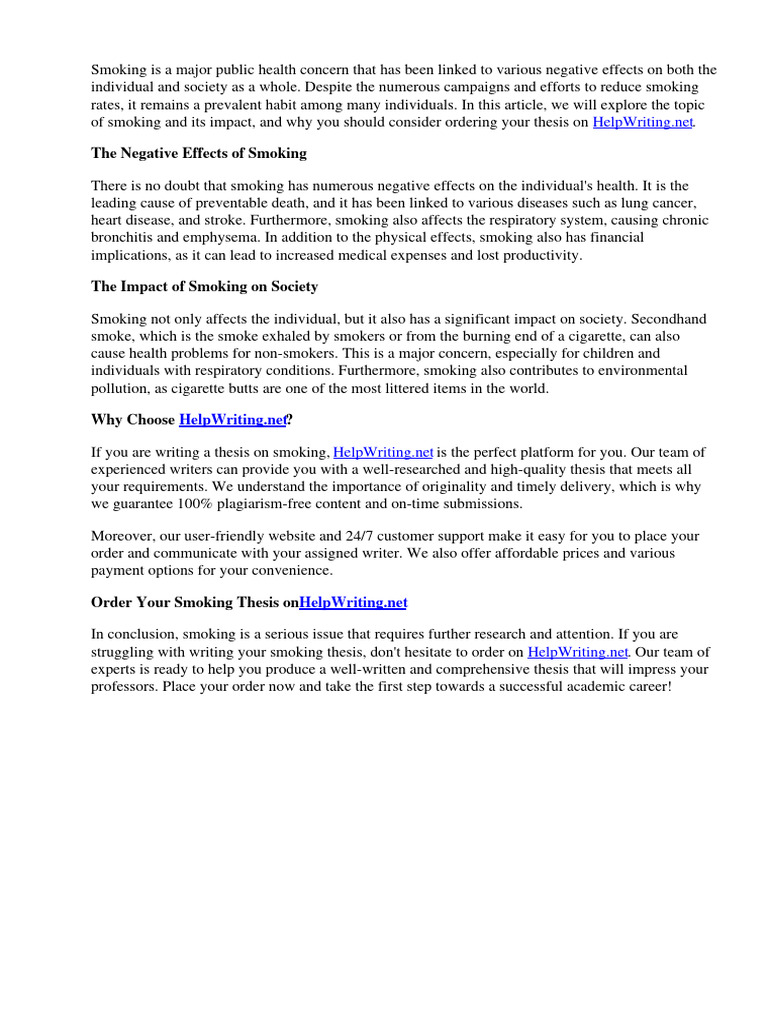 Smoking Thesis | Download Free PDF | Tobacco Smoking | Addiction