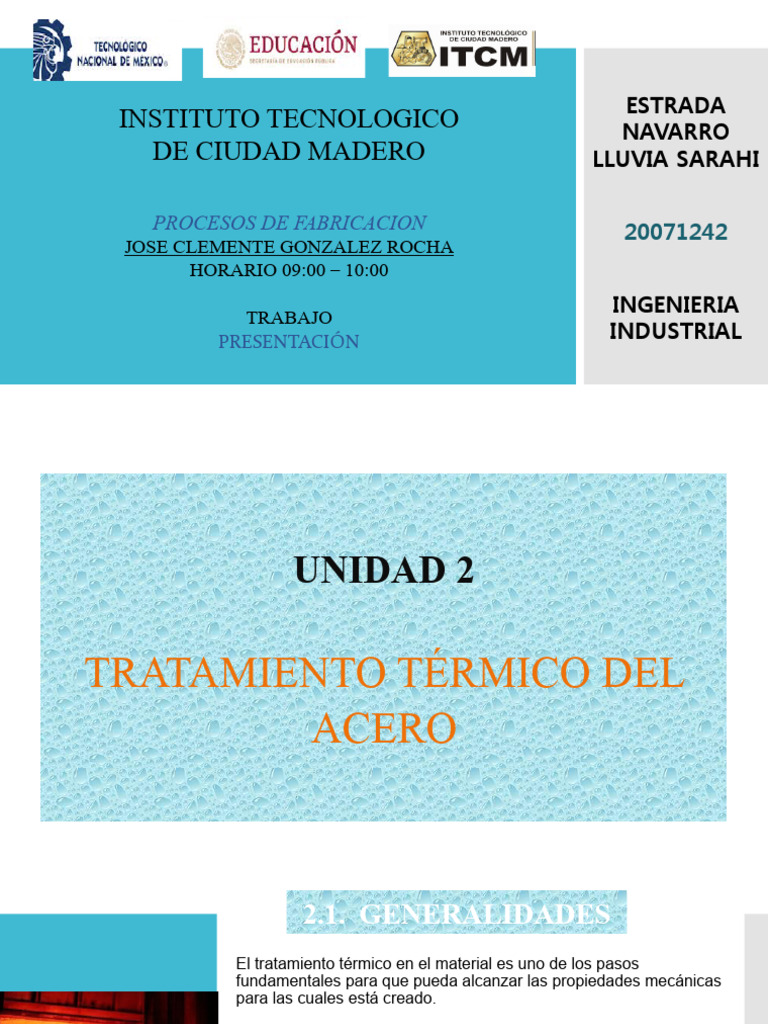 TRATAMIENTO TERMICO DEL ACERO - PRESENTACIÓN | PDF | Tratamiento a base de calor | Acero