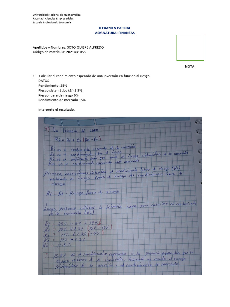 II Examen Parcial_ Finanzas 2023 II_B | PDF