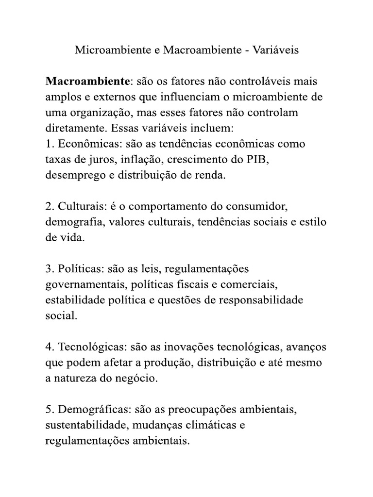 Trabalho Macroambiente e Microambiente - Marketing II | PDF