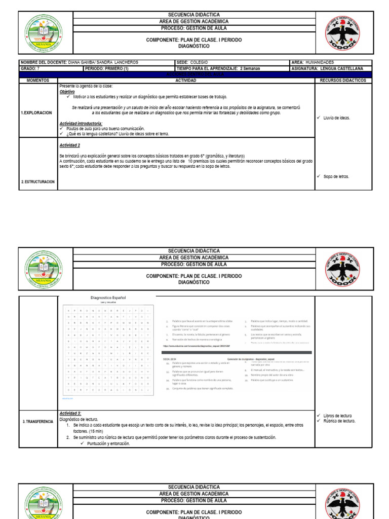 I Periodo - Septimo - 2024 - Español | PDF | Leyendas | Evaluación