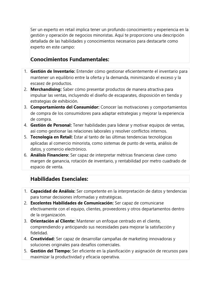 Ser Un Experto en Retail Implica Tener Un Profundo Conocimiento y ... Ser Un Experto en Retail Implica Tener Un Profundo Conocimiento y ...