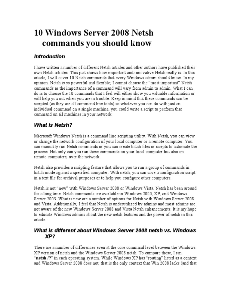 10 Windows Server 2008 Netsh Commands You Should Know | PDF | Ip ...