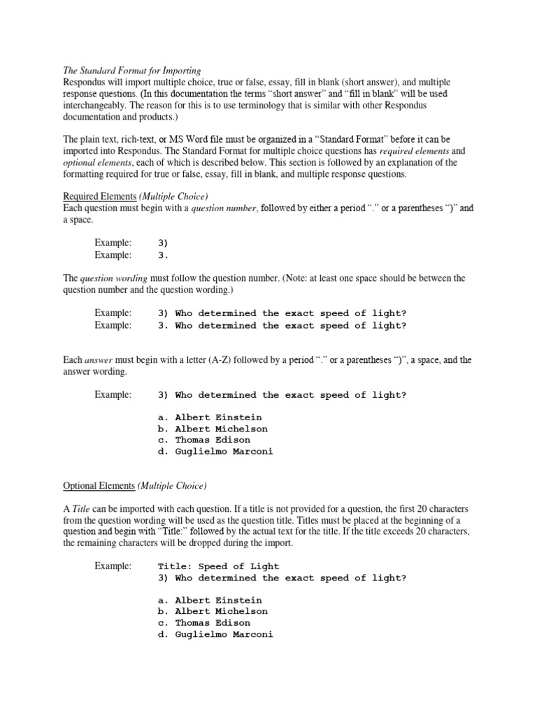 Importing Questions in Respondus Format | PDF | Theory Of Relativity | Light