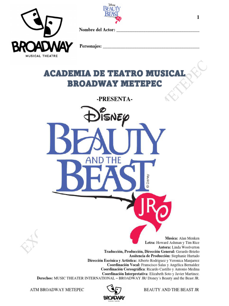 Bella y Bestia JR - ATM Broadway Metepec 2023-2024 | PDF