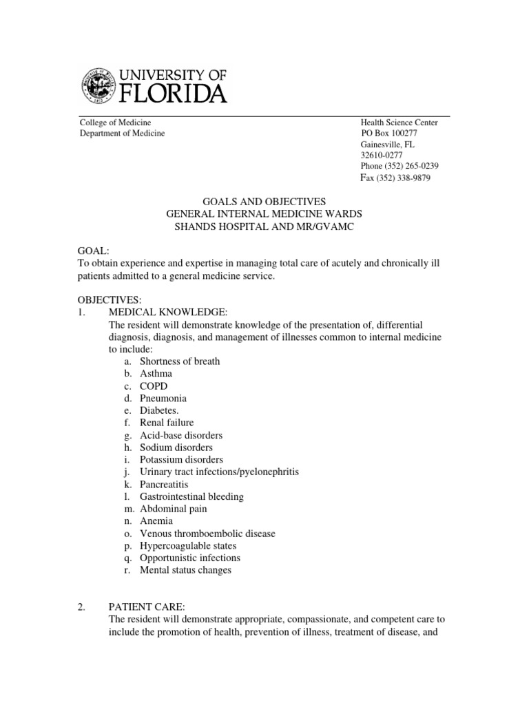 Ward Goals and Objectives From Residency Program | PDF | Medicine ...