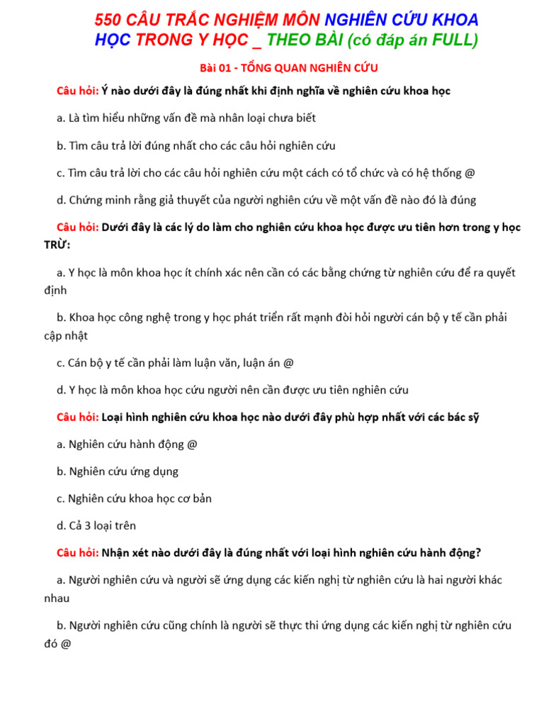 (123doc) - 550-Cau-Trac-Nghiem-Mon-Nghien-Cuu-Khoa-Hoc-Trong-Y-Hoc-Nganh-Y-Duoc-Theo-Bai-Co-Dap ...