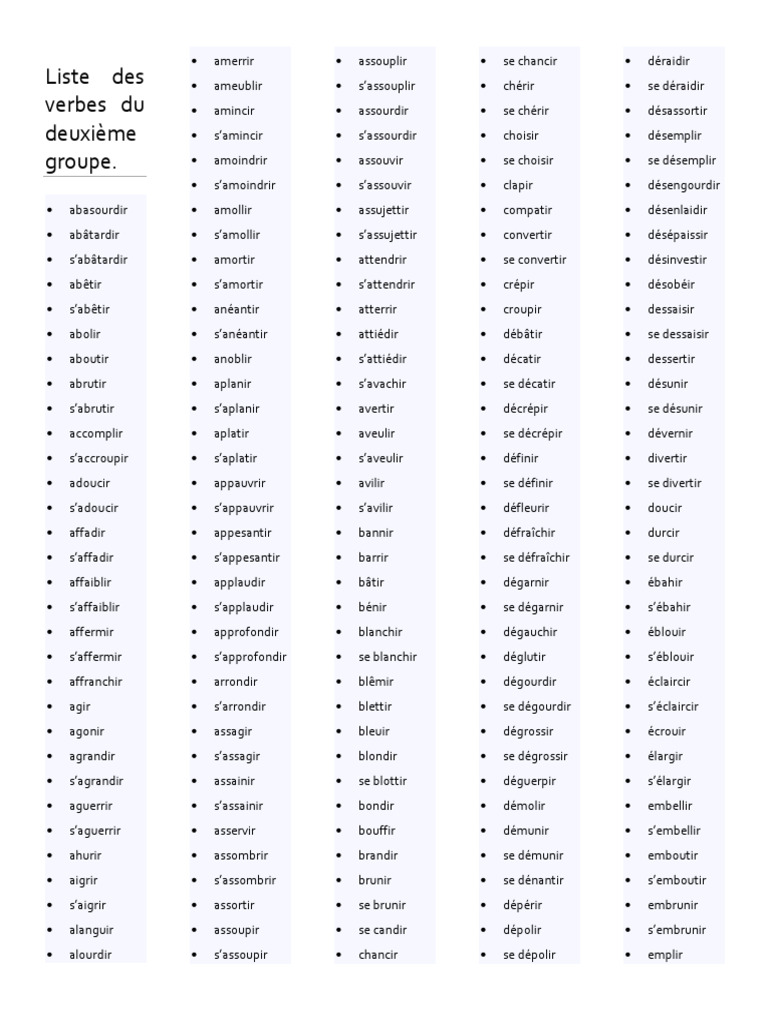 Liste Des Verbes Du Deuxieme Groupe | PDF
